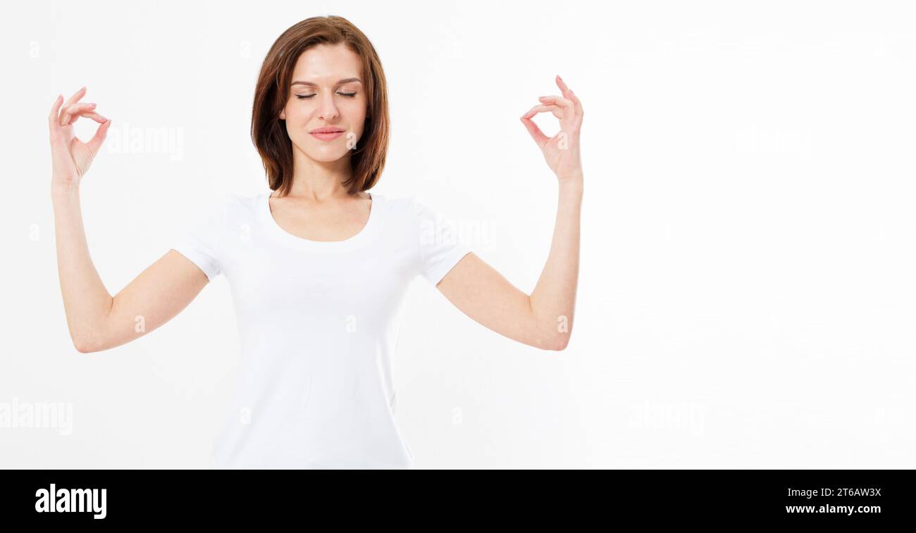 Beautiful teen woman doing yoga exercise isolated on white background ...