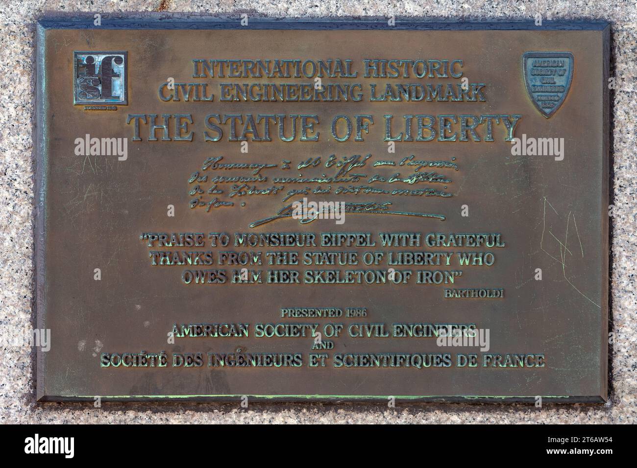 International Historic Engineering landmark sign on the statue of ...