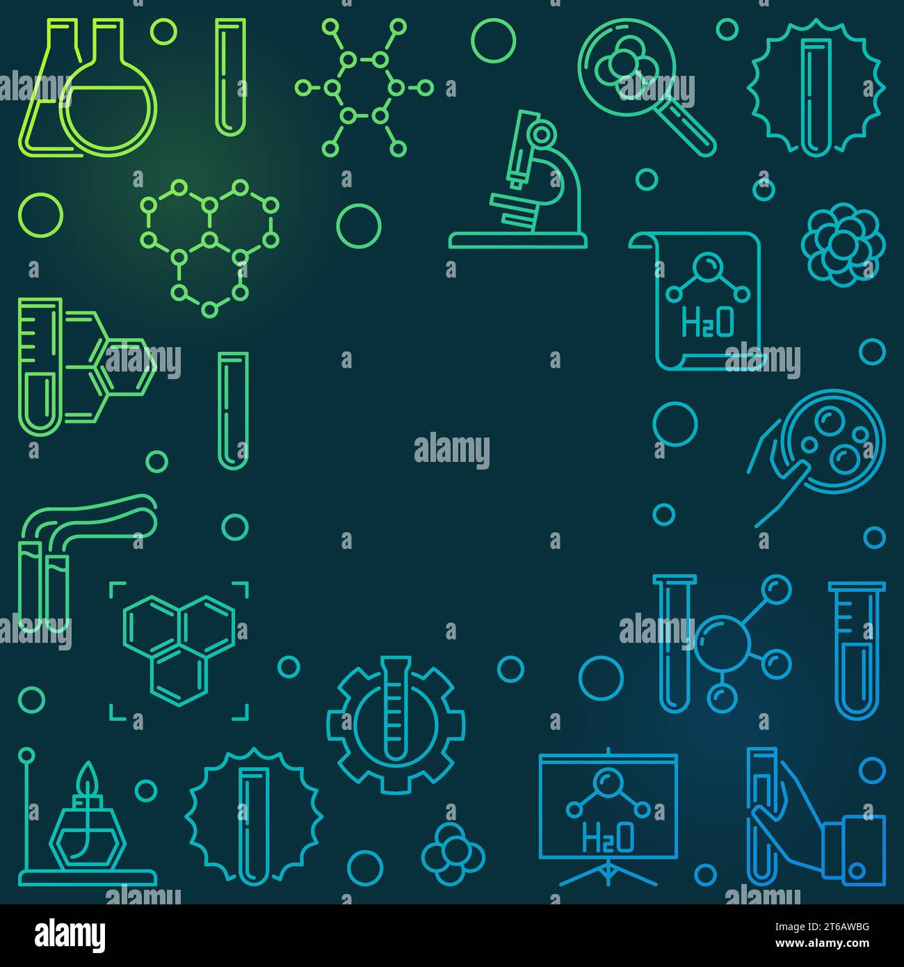Chemical vector colorful concept illustration with square linear frame ...