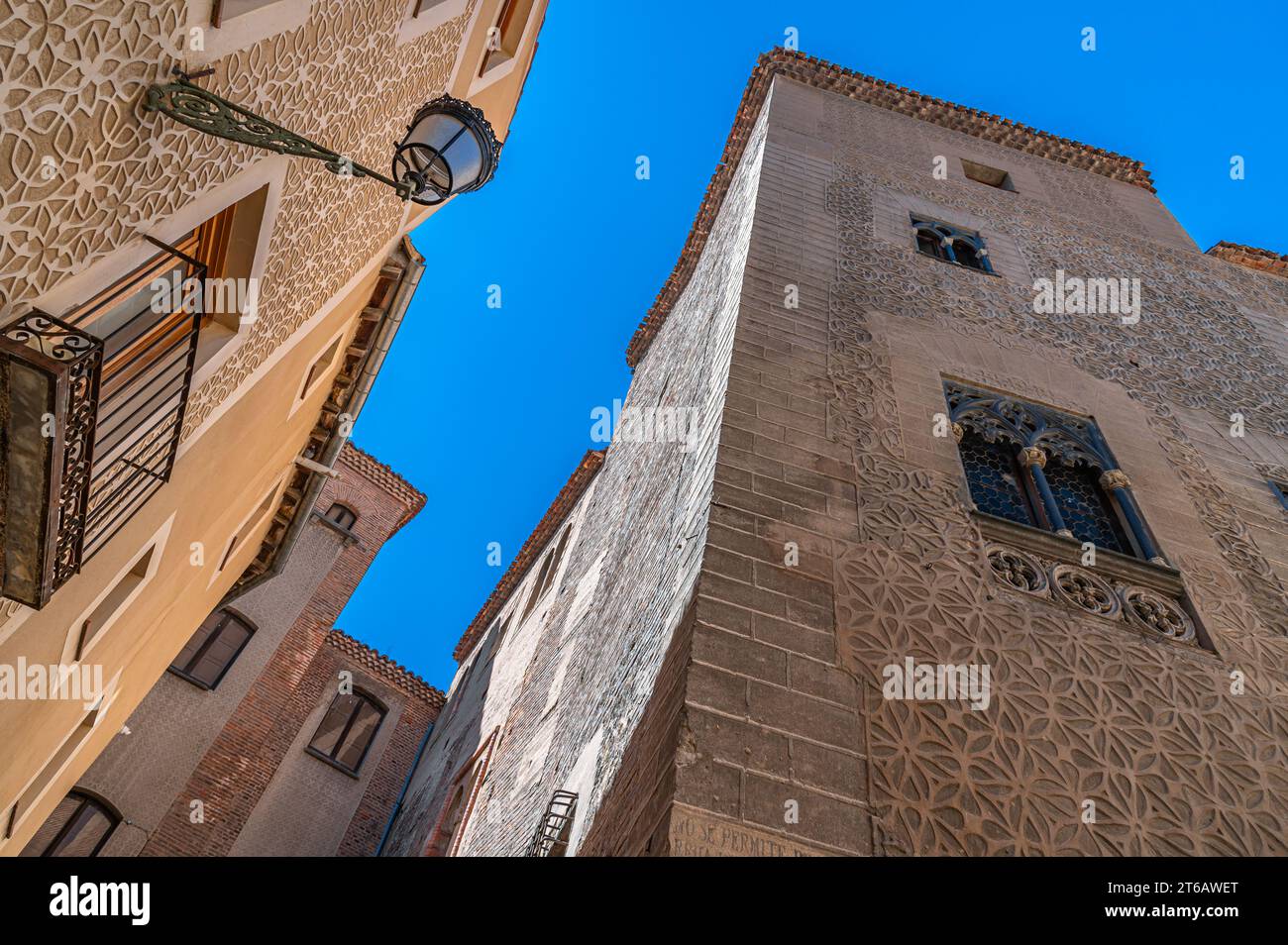 Architecture in the old town of the medieval city of Segovia, Castile ...
