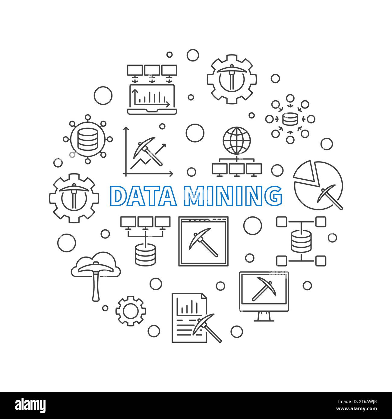 Data Mining Concept Vector Minimal Circular Illustration In Thin Line Style Stock Vector Image
