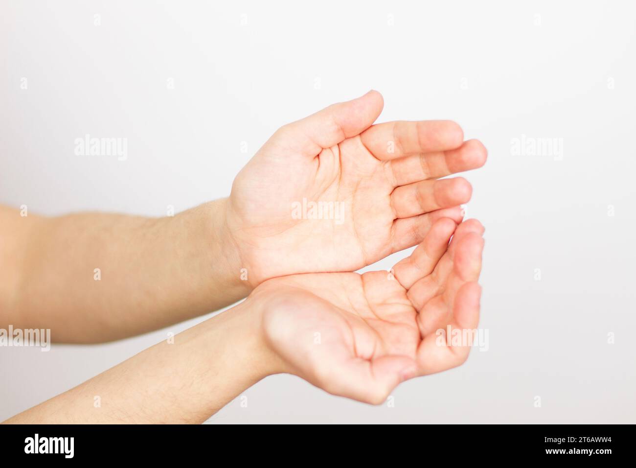 Open hand on white - Open palm gesture. isolated on white background ...