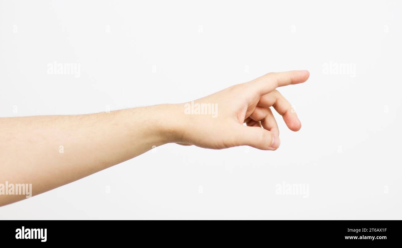 Man hand isolated on white background , clipping path , pushing hand ...