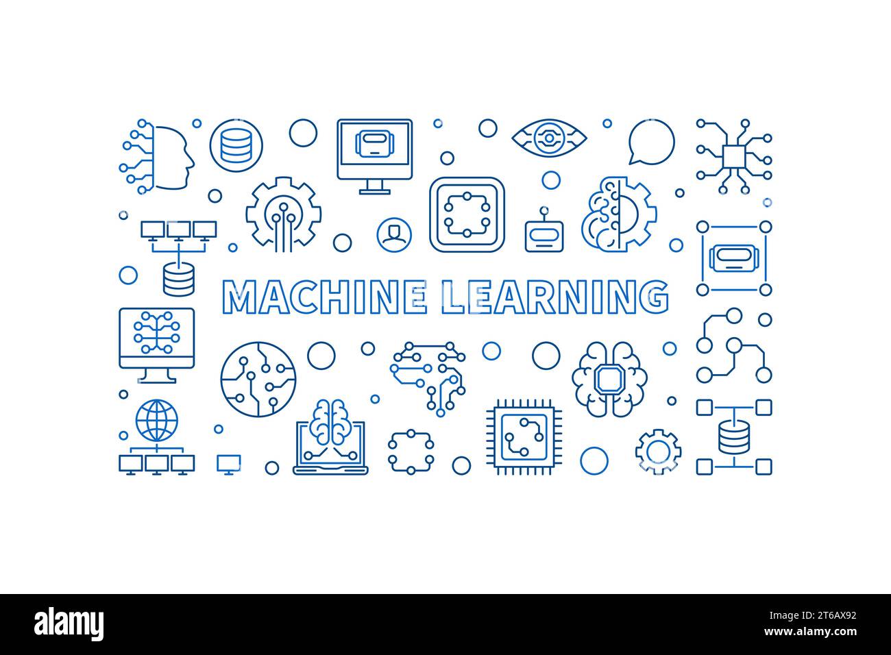 Machine Learning concept line banner. ML vector creative outline ...