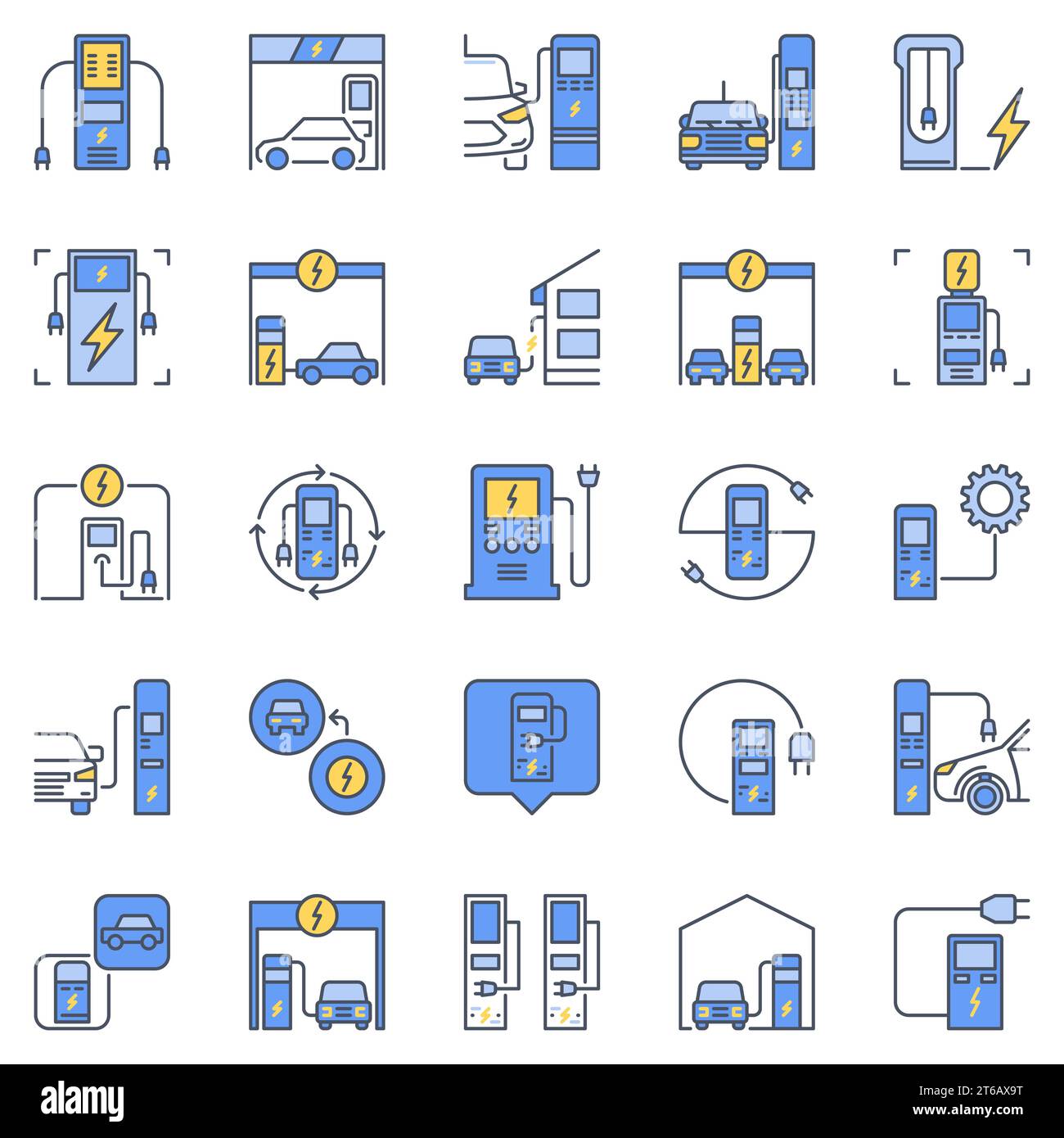 EV Charging Station colored icons set - Electric Car Recharging Point ...