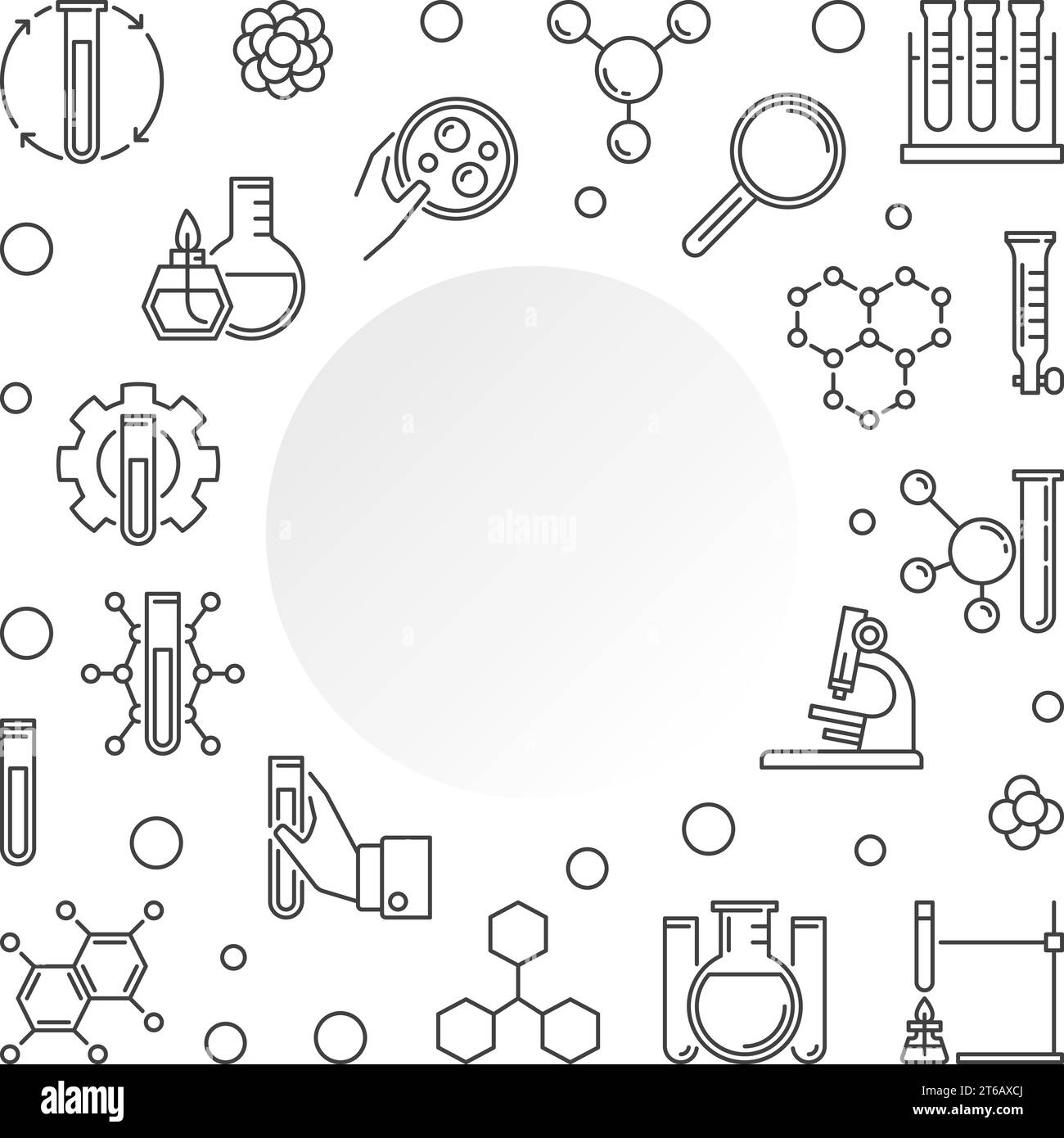 Chemistry vector minimal concept illustration with outline round frame ...