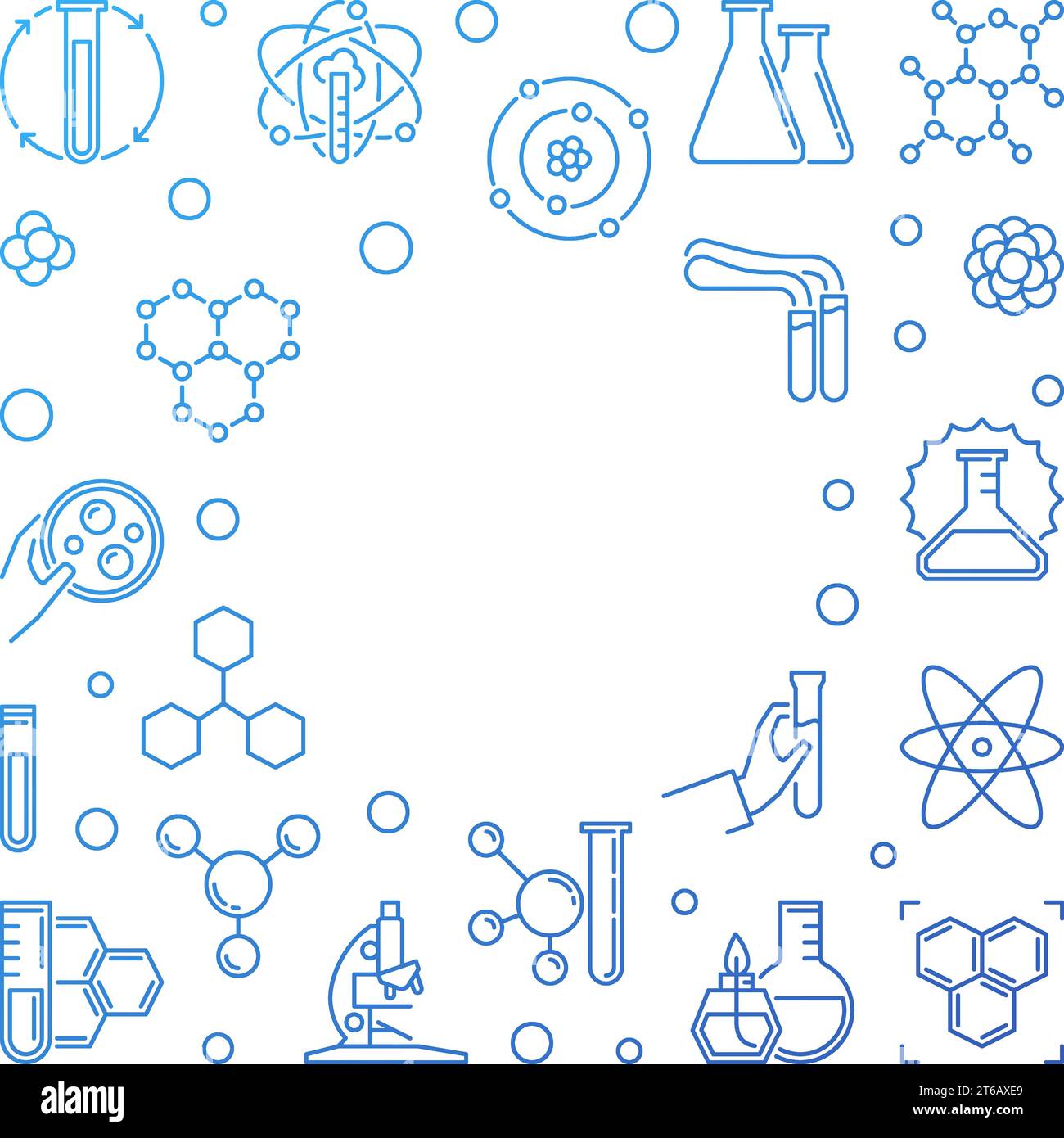 Chemistry vector blue concept frame in thin line style - chemical ...