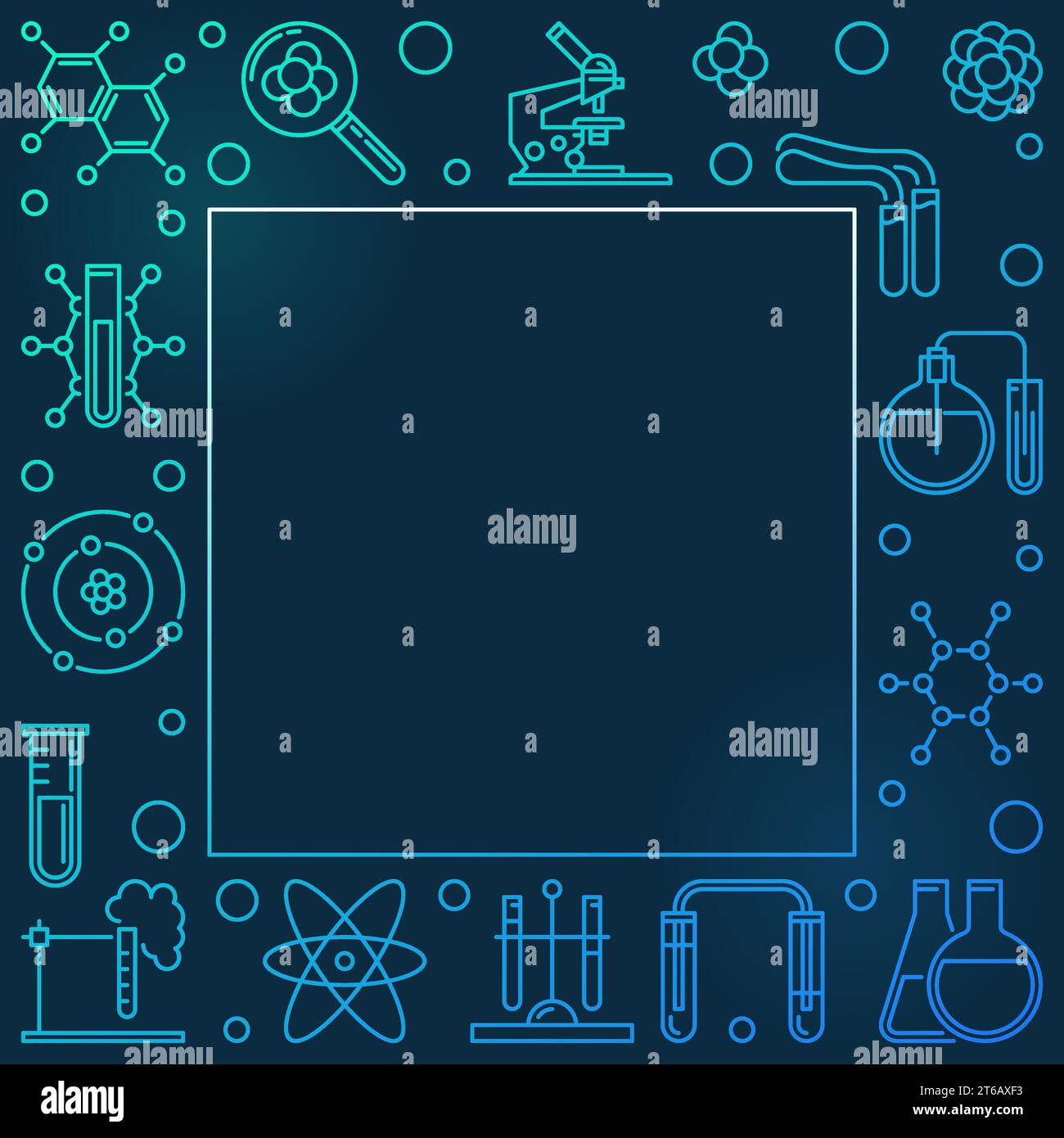 Chemistry vector colored square frame in thin line style. Chemical ...