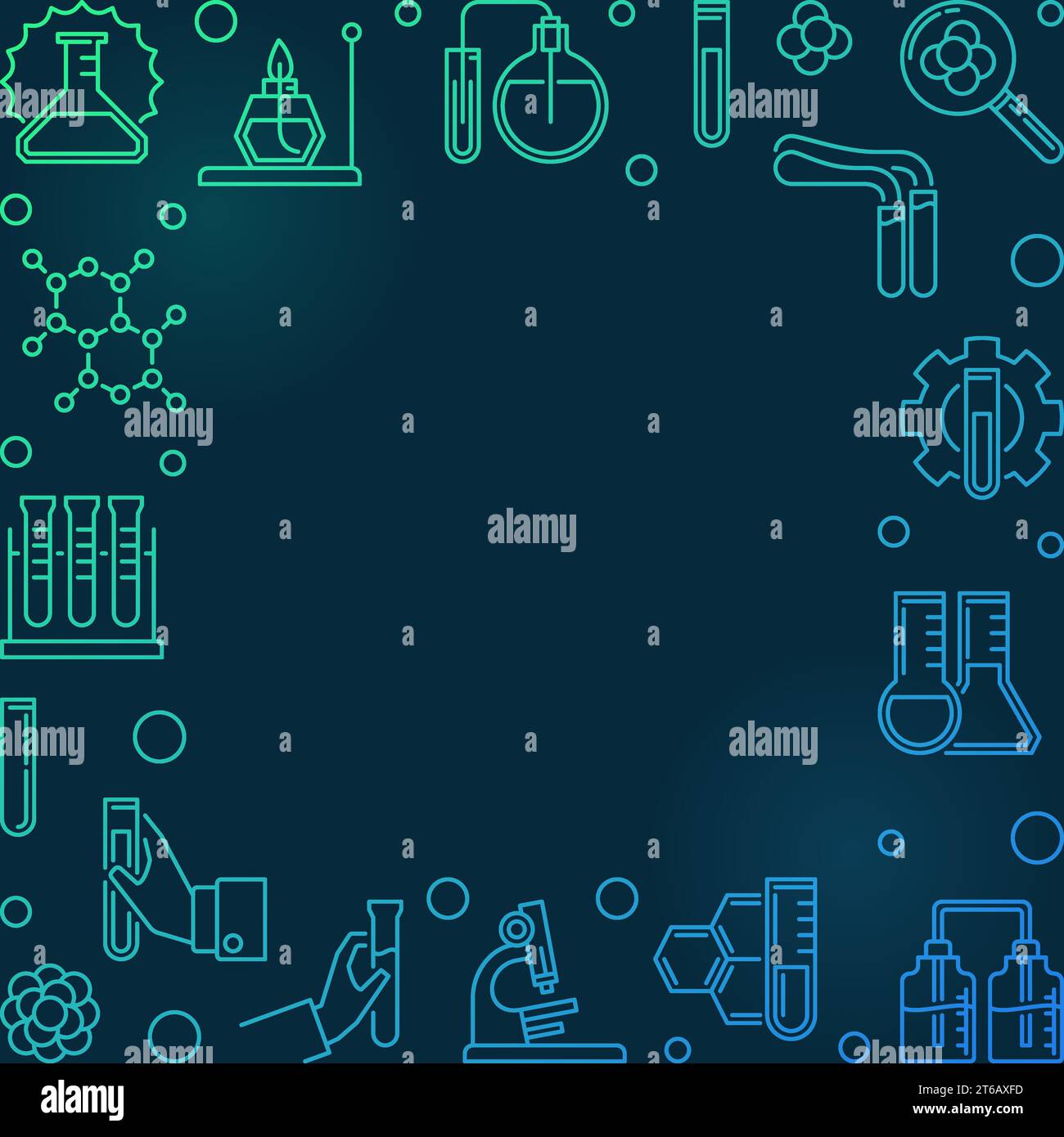 Colorful square frame with Chemistry linear icons - vector Chemical ...