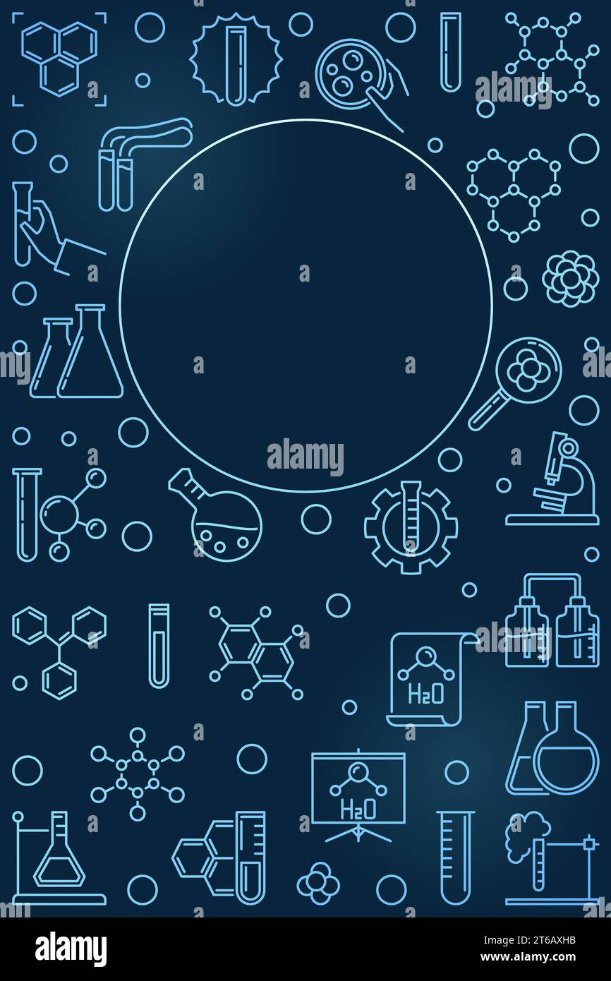 Vector Chemistry blue vertical illustration in thin line style ...