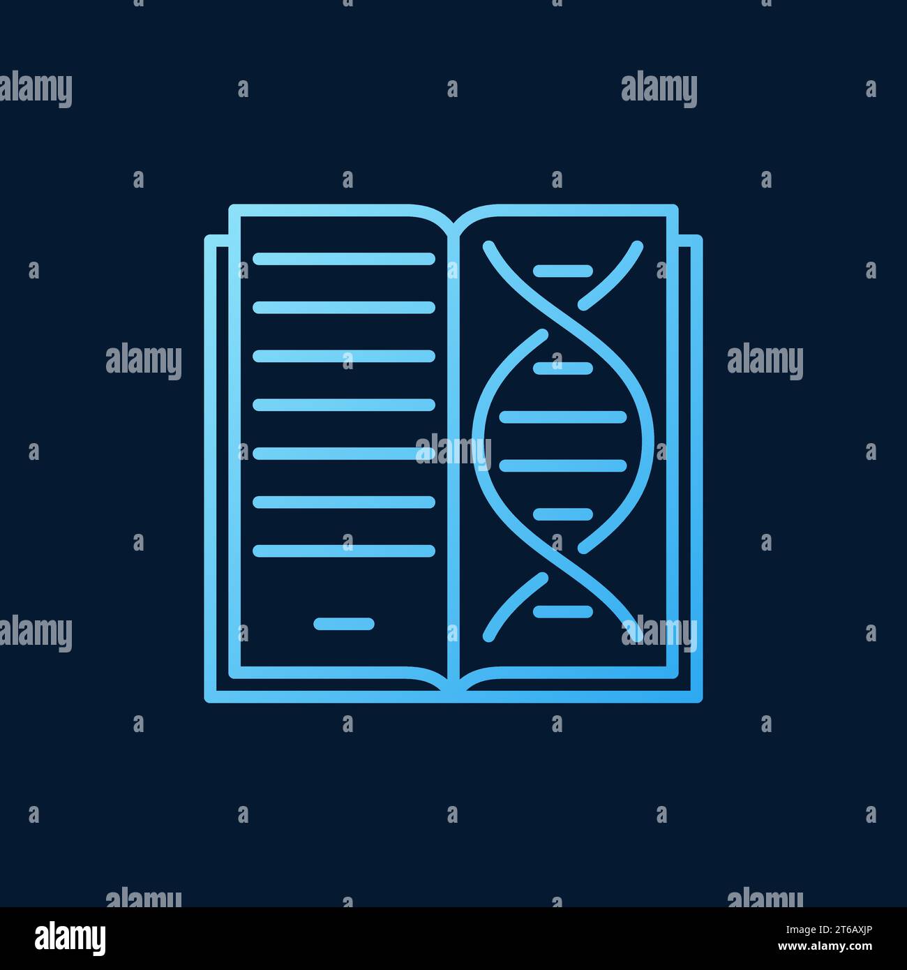 Book with DNA vector Genetics outline blue icon or symbol on dark ...