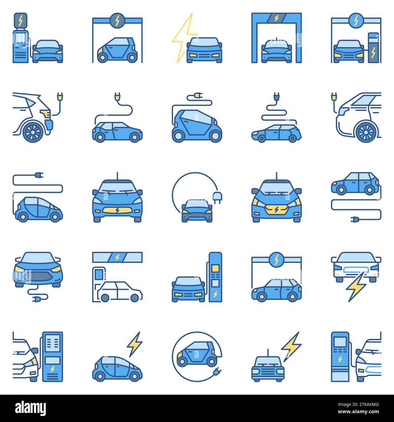 Electric Car modern colored icons collection - EV concept vector signs ...