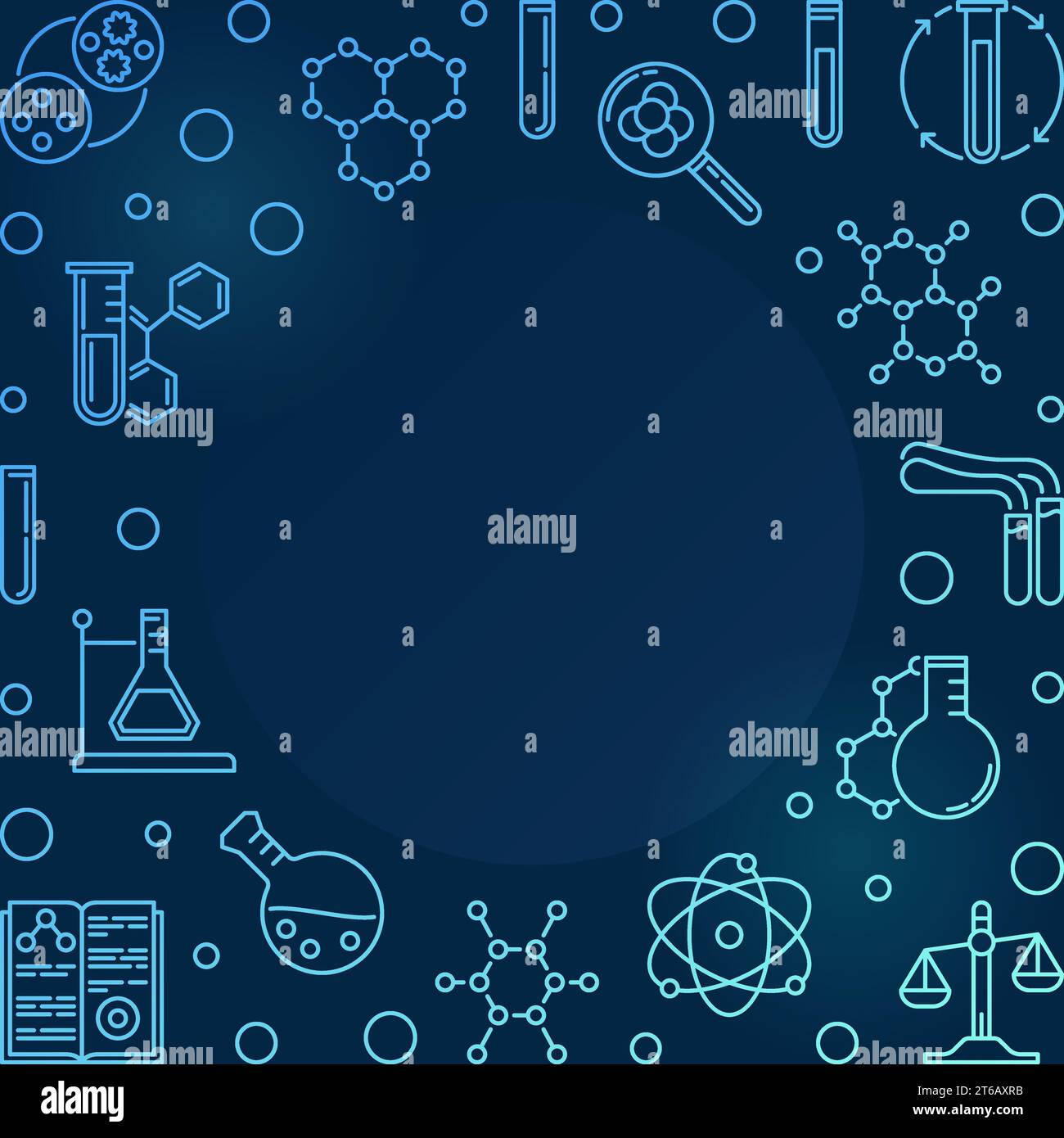 Blue square illustration with Chemistry linear icons - vector Chemical ...