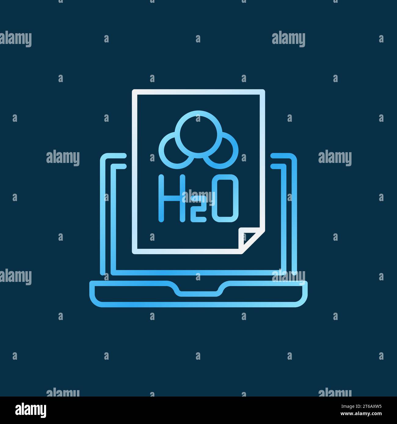 Laptop with h2o document chemistry outline colored icon or sign on dark ...