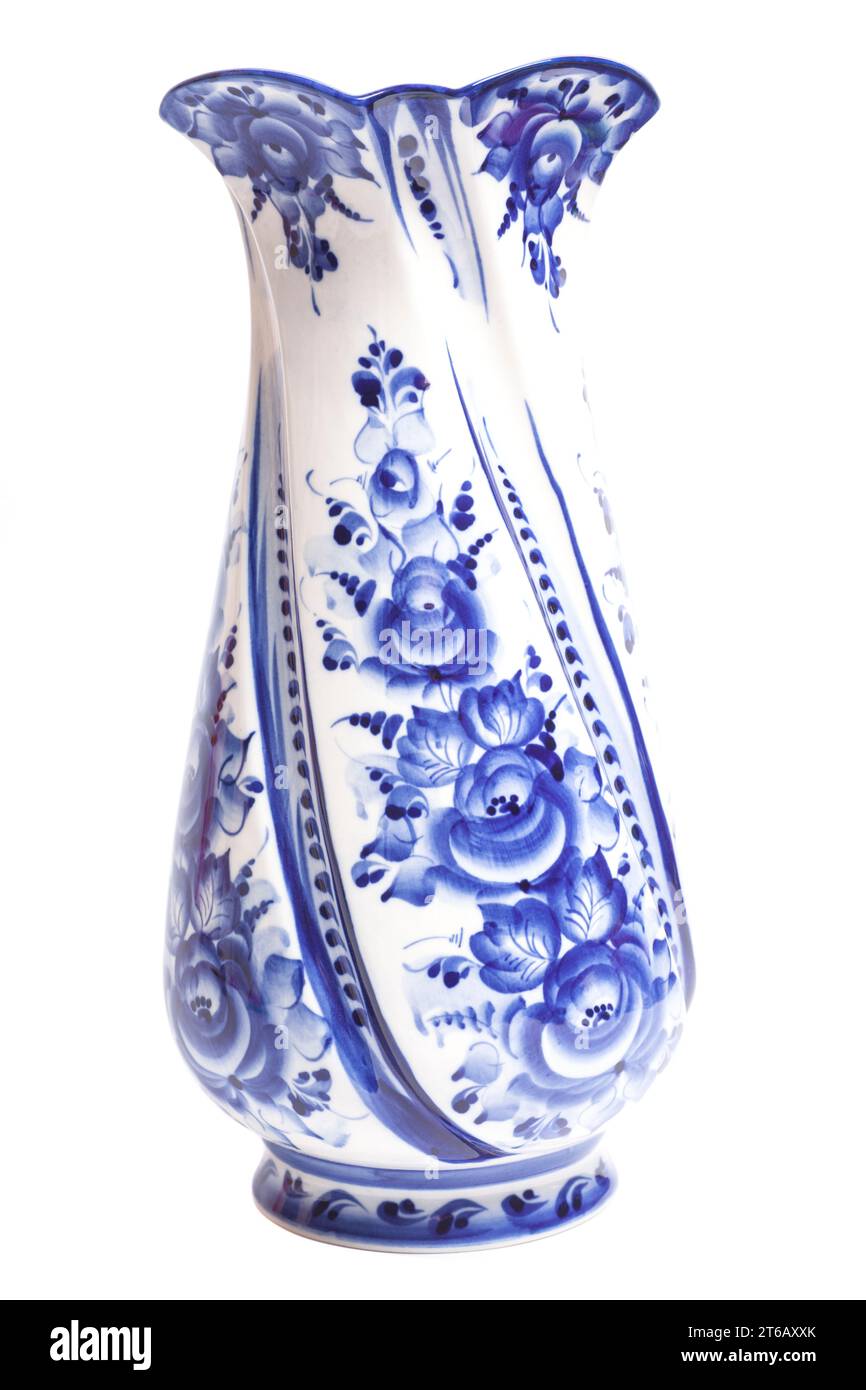 Vintage Gzhel Blue Porcelain Vase Isolated on white Stock Photo - Alamy