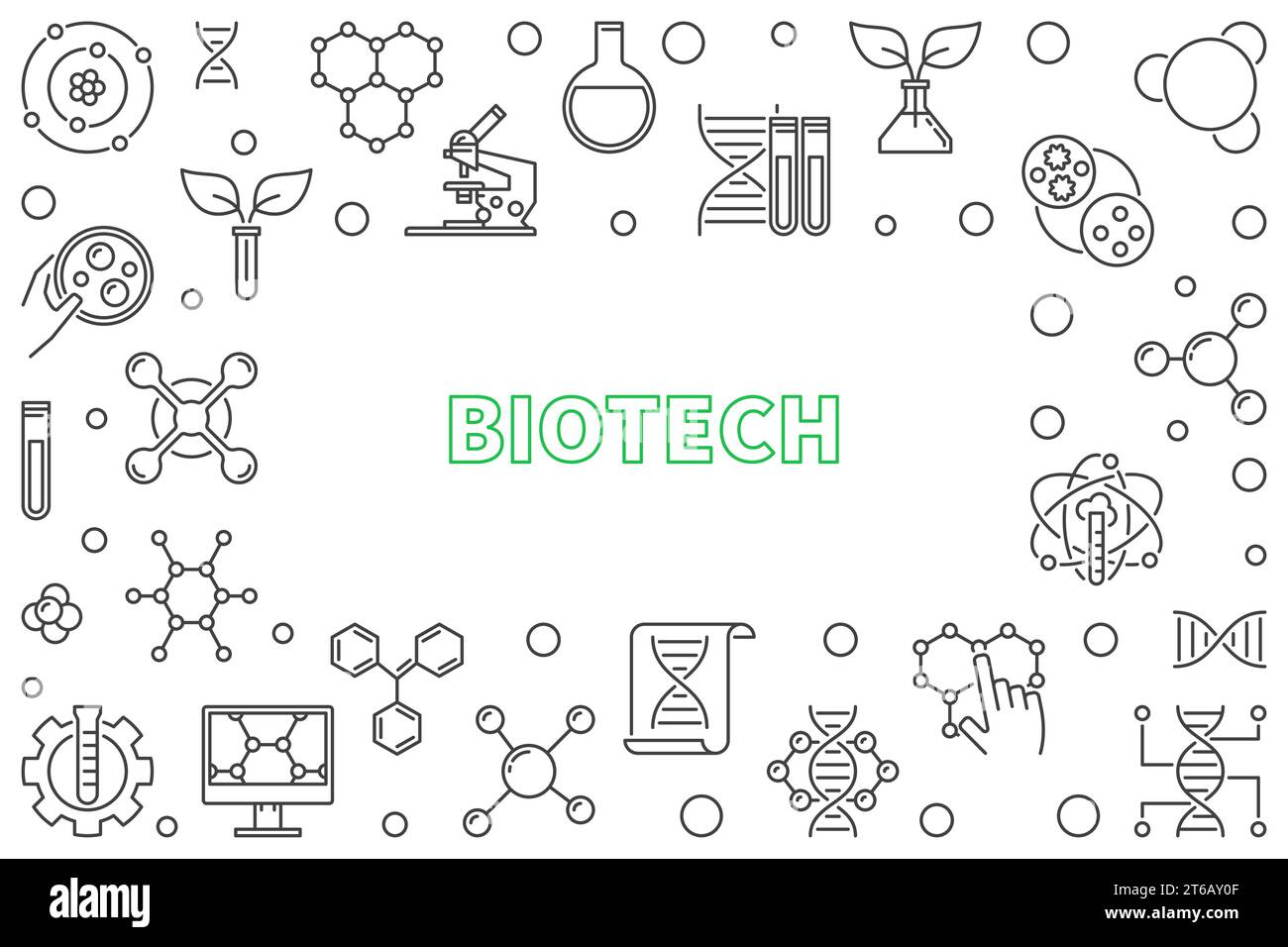 Vector Biotech concept creative horizontal outline frame or ...