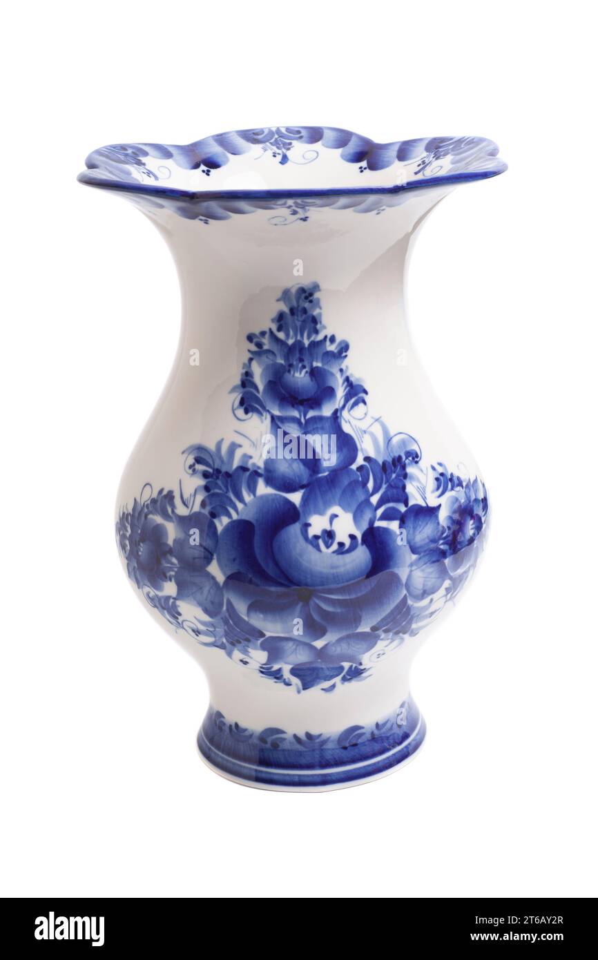 Vintage Gzhel Blue Porcelain Vase Isolated on white Stock Photo - Alamy