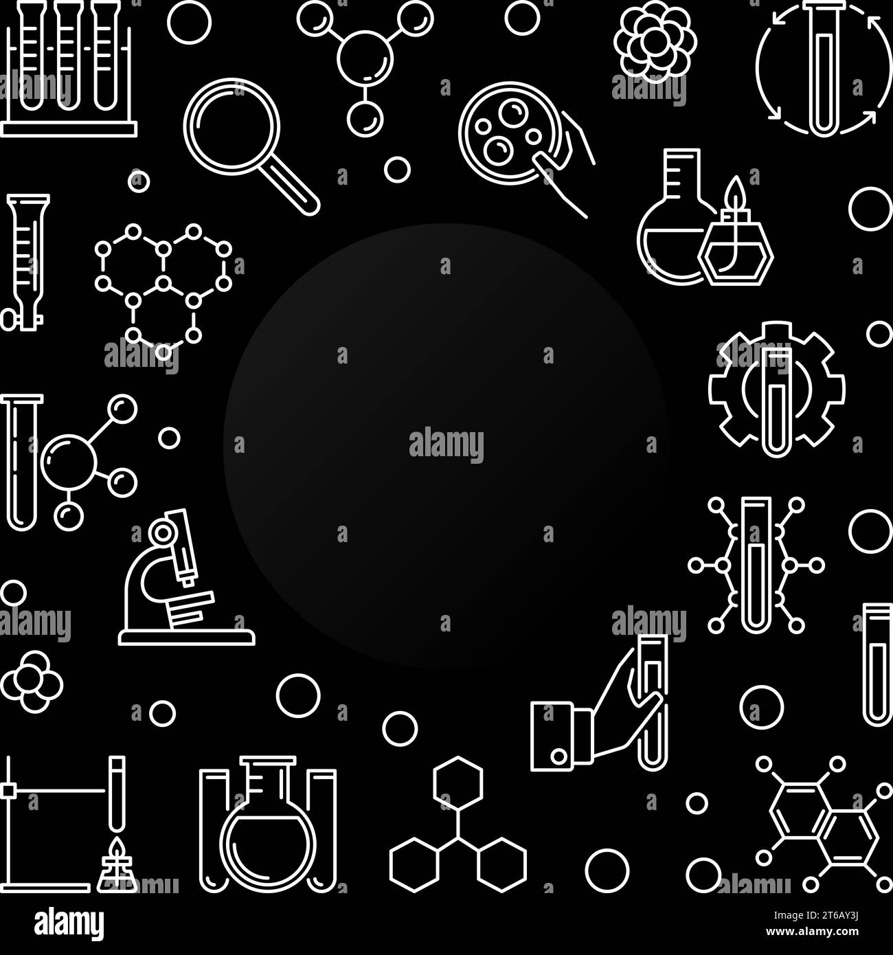 Chemistry vector illustration with round frame in thin line style on ...