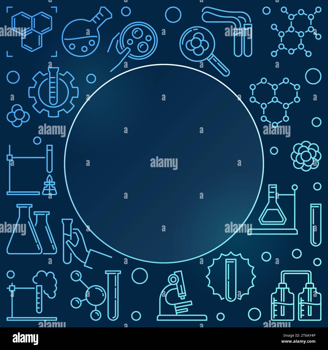 Chemistry outline colored vector blue frame - chemical concept ...
