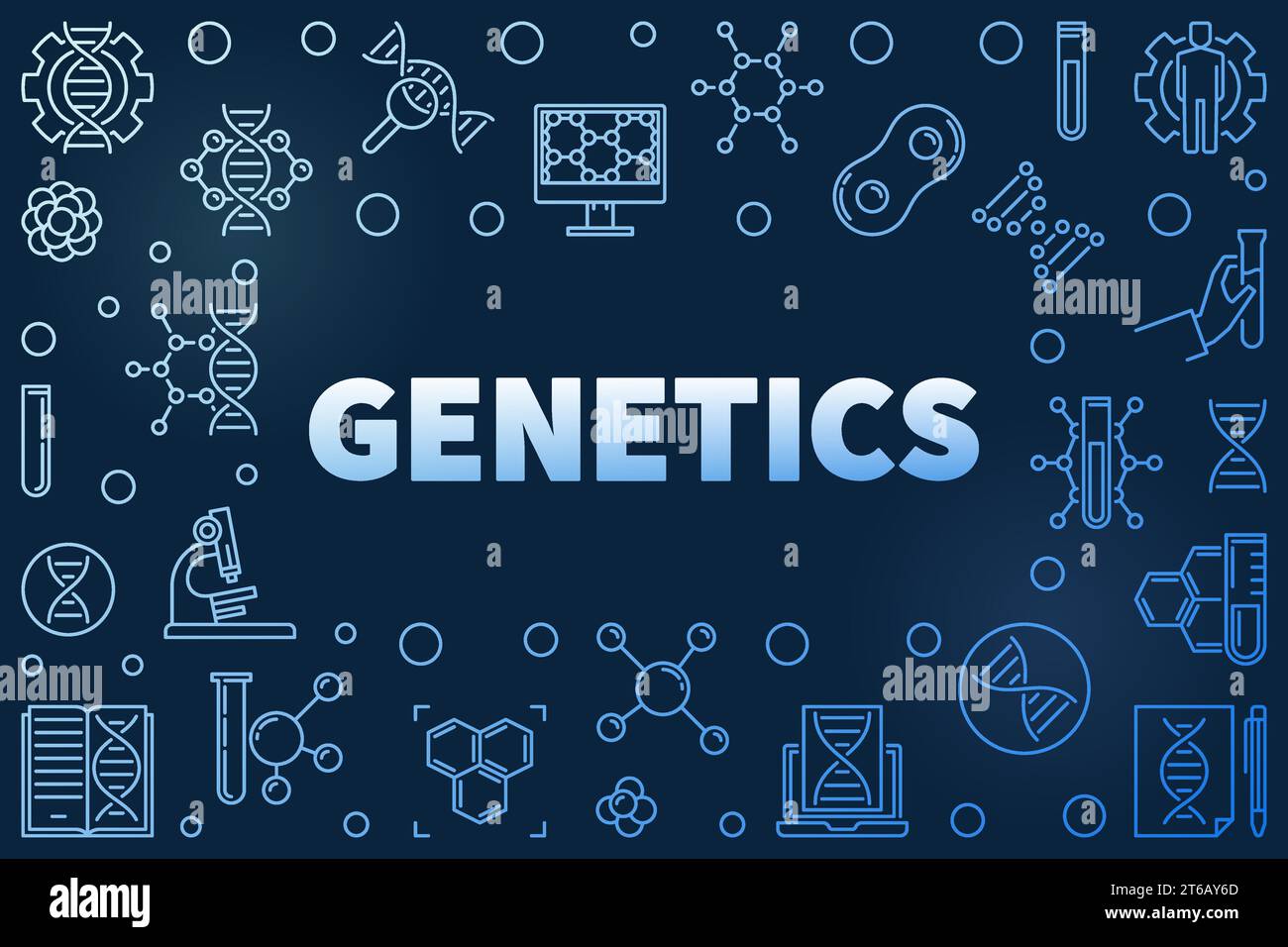 Vector Genetics concept blue outline horizontal frame or illustration ...