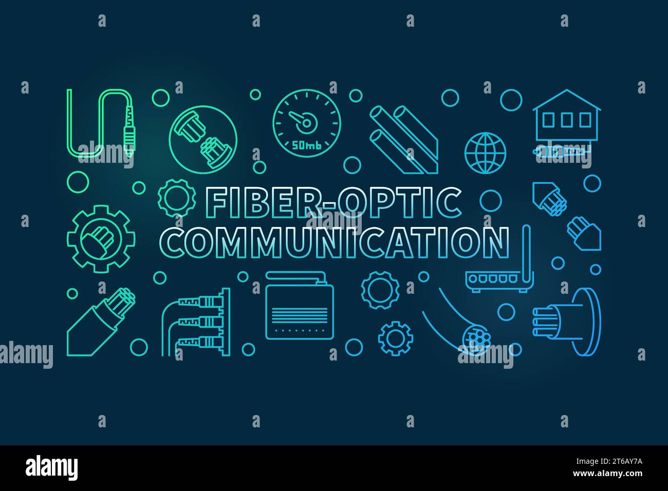 Vector Fiber-optic Communication colored linear concept horizontal ...