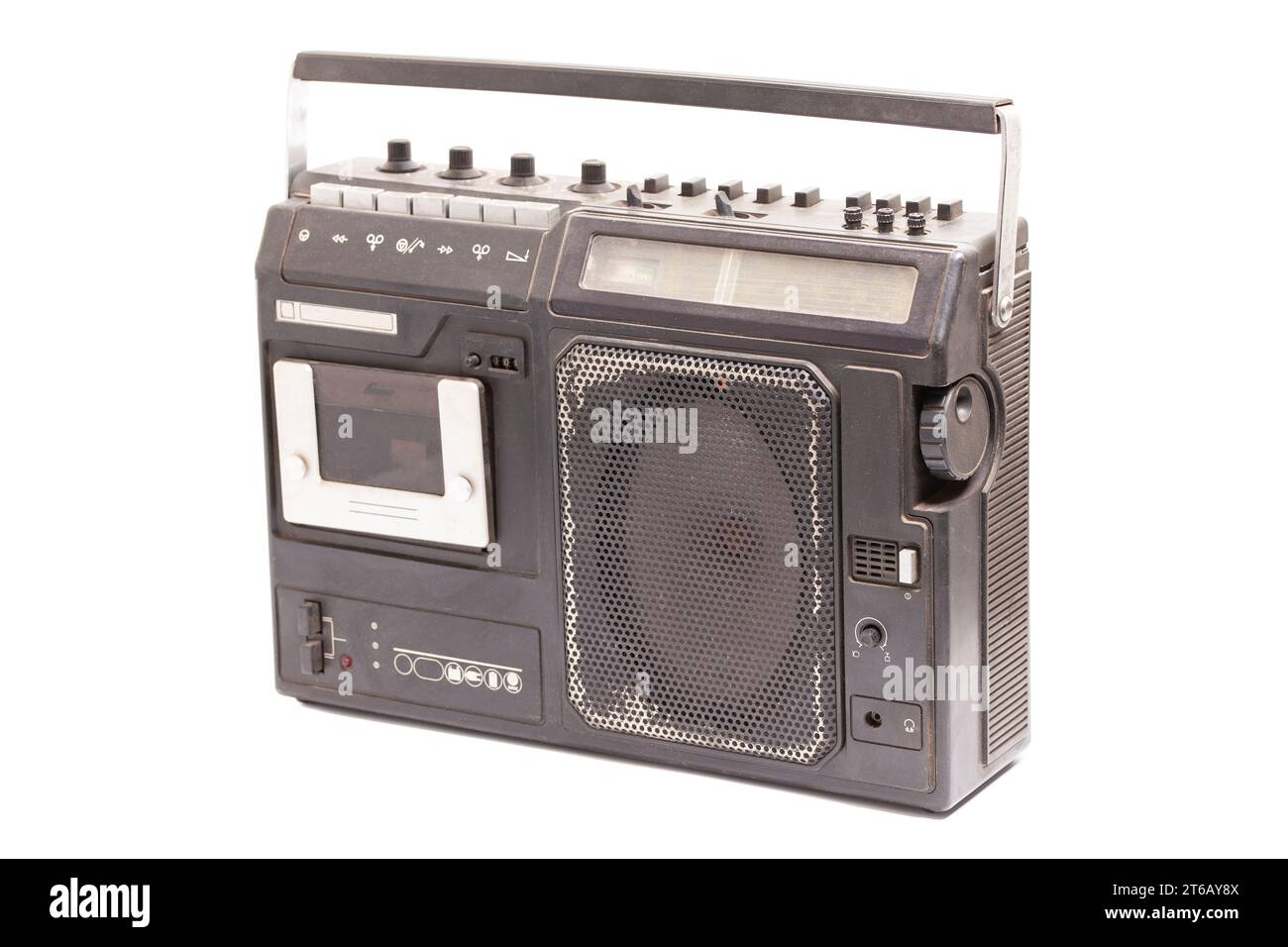 Retro portable stereo cassette recorder from 80s Isolated on white ...