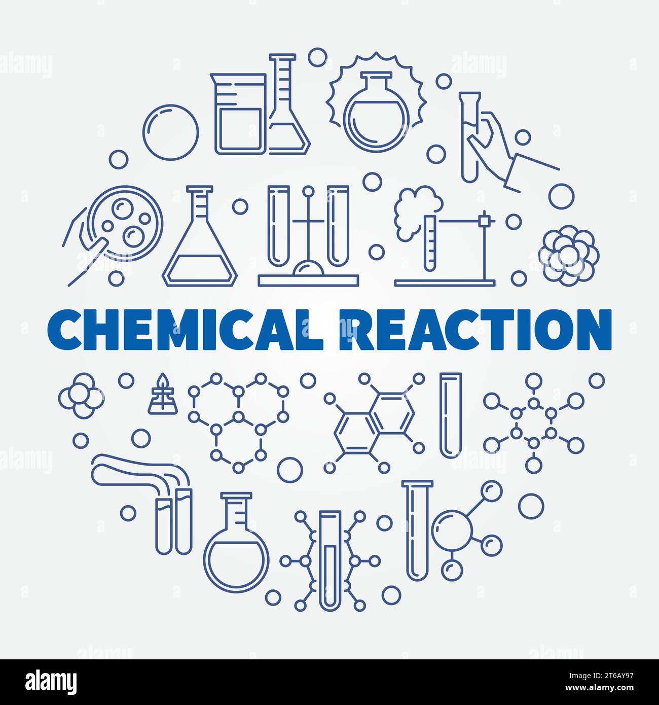 Chemical Reaction vector concept round outline illustration. Education ...