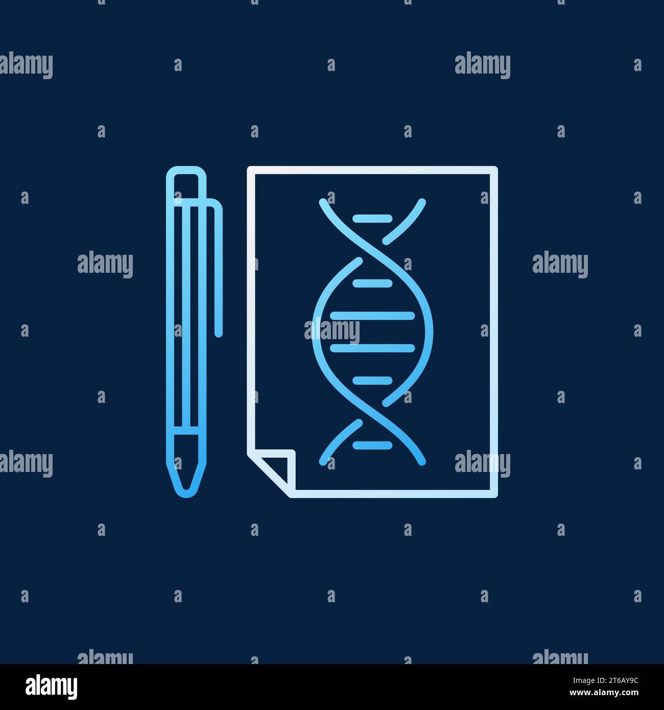Paper with DNA and Pen vector modern icon in thin line style on dark ...