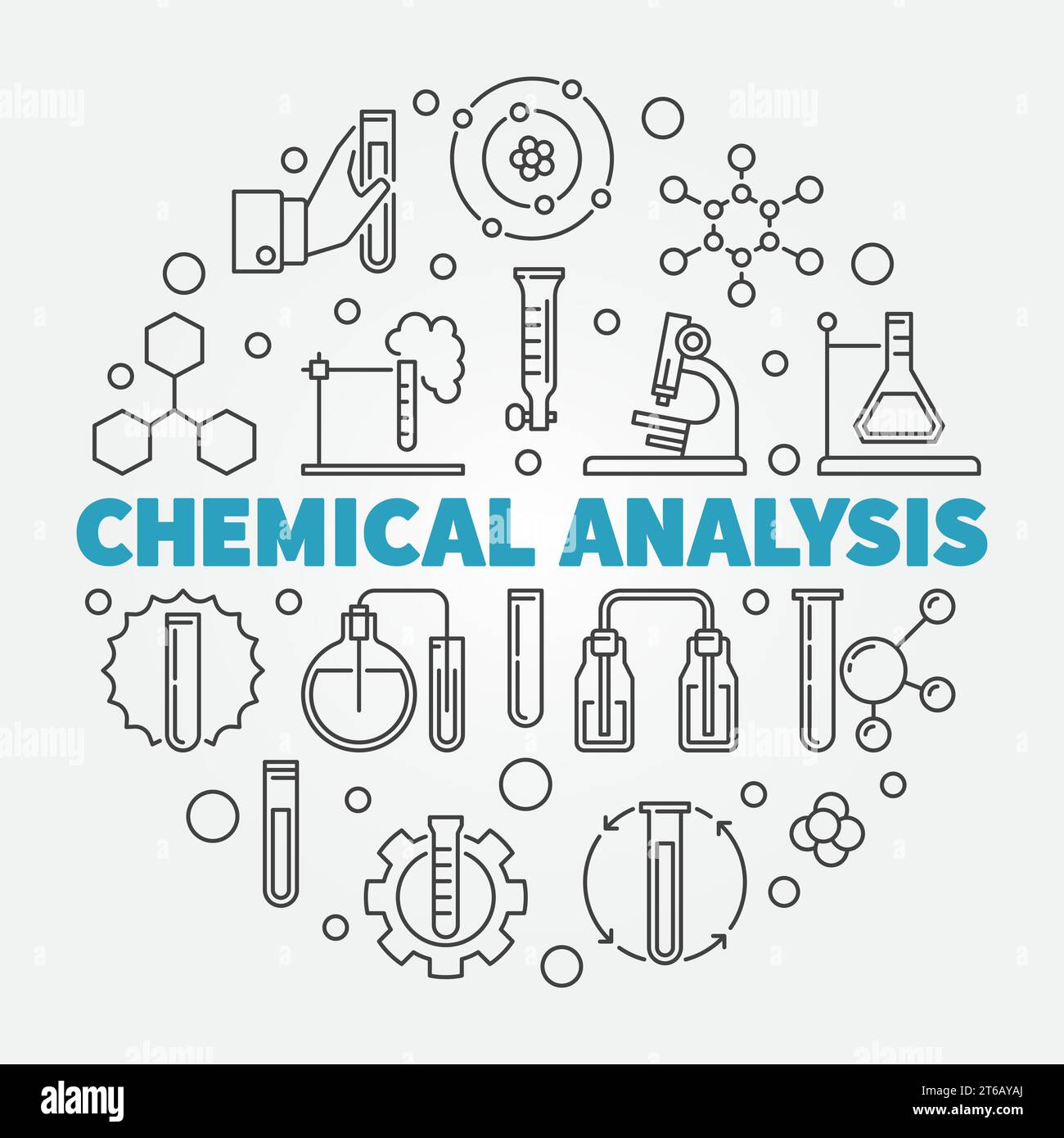 Chemical Analysis vector concept round illustration in thin line style ...