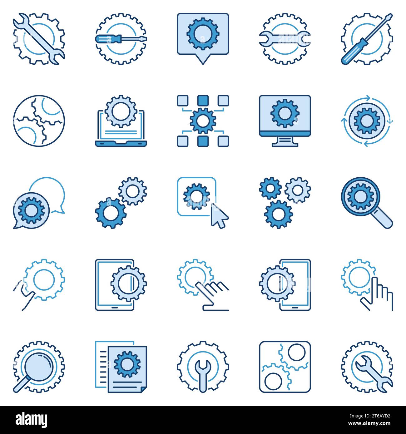Settings Or Configuration Blue Icons Set Vector Setup And Gear Concept Symbols Or Design