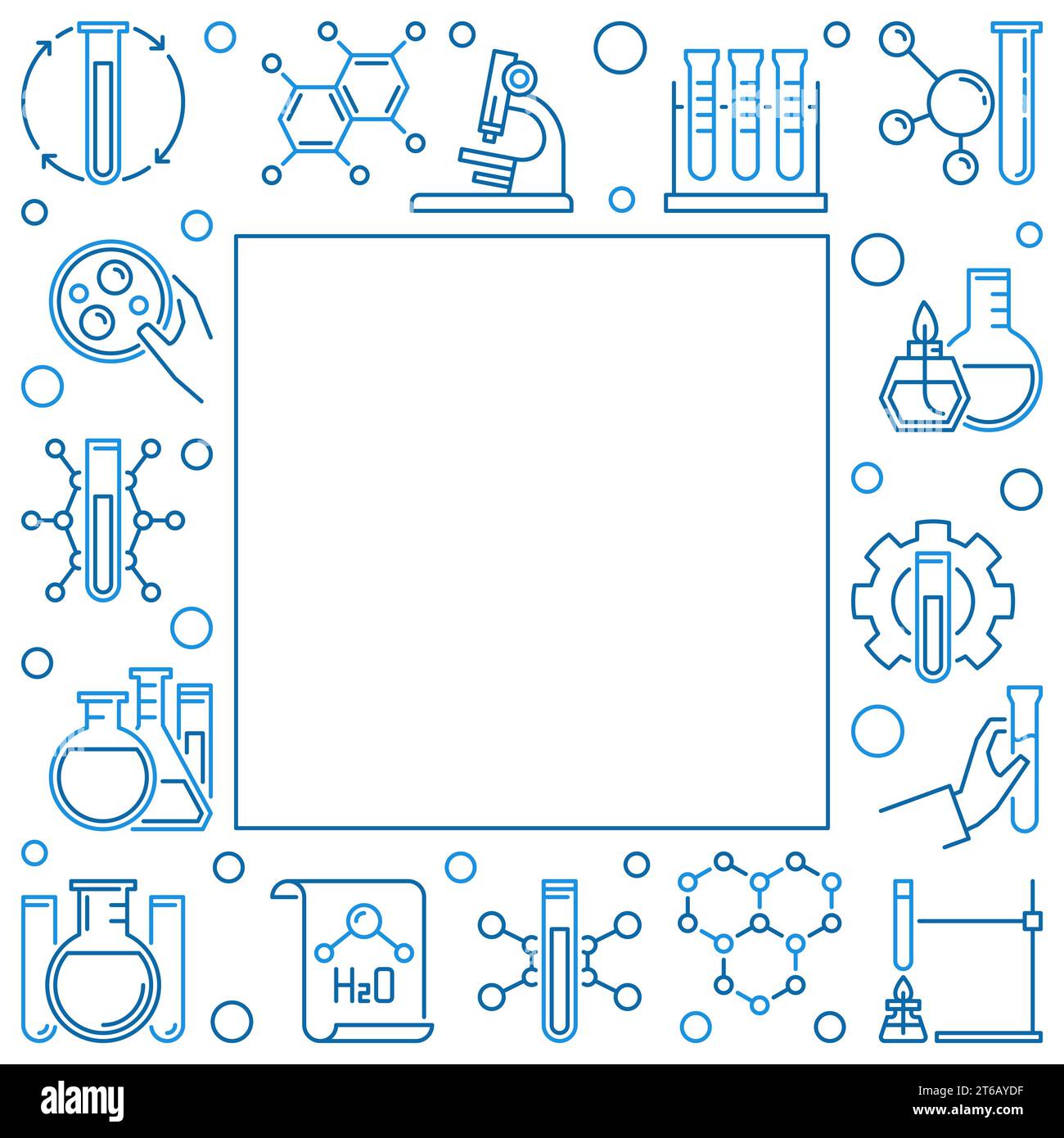 Chemistry outline vector blue square frame with empty space for text on ...