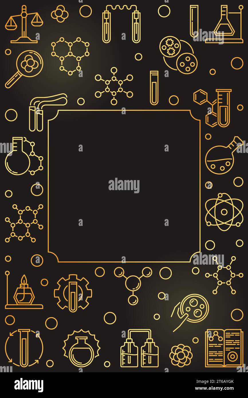 Chemistry Science vertical golden frame with empty space for text ...