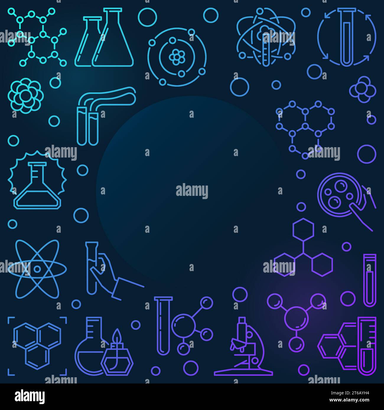 Colored Chemistry outline vector illustration with empty space for text ...
