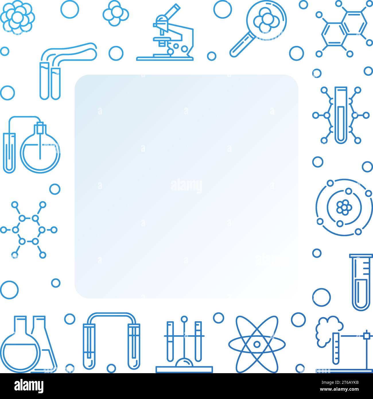Chemistry vector blue square frame with chemical outline icons and ...