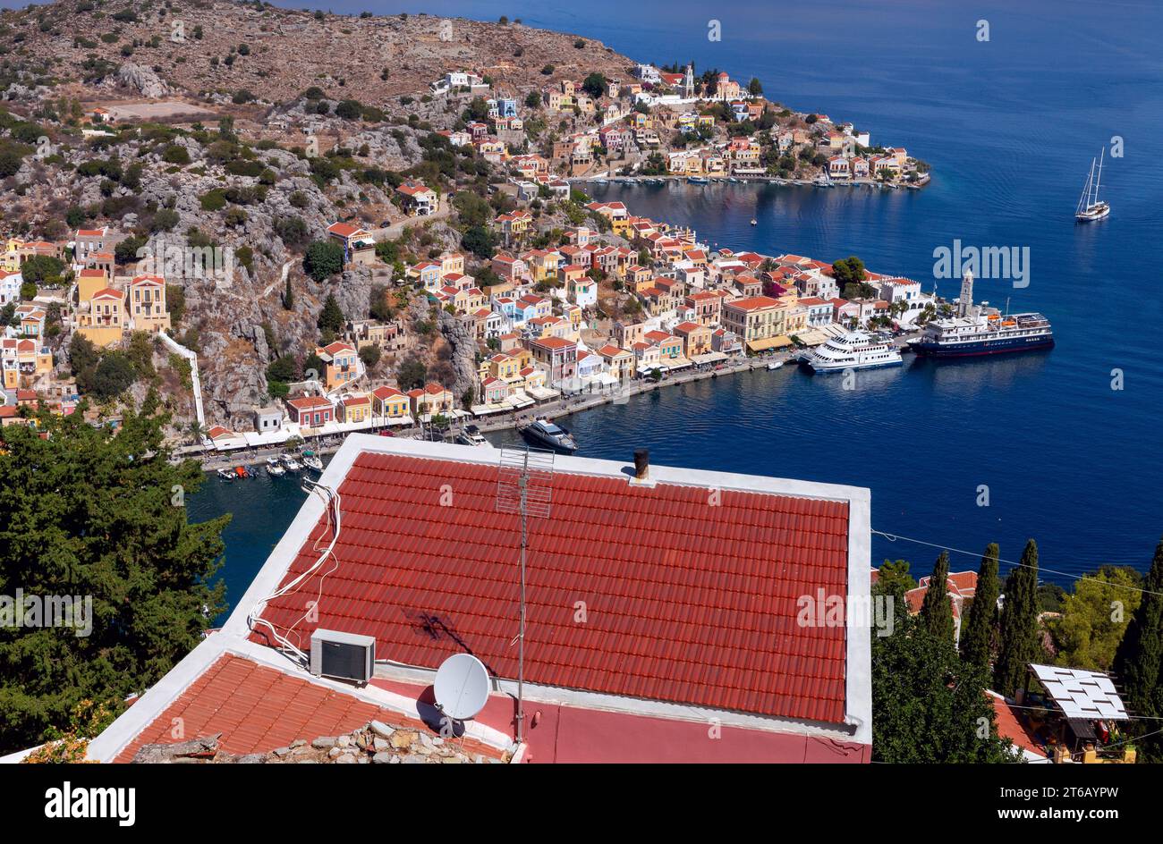 Aerial view of the mountains and colorful traditional multi-colored ...