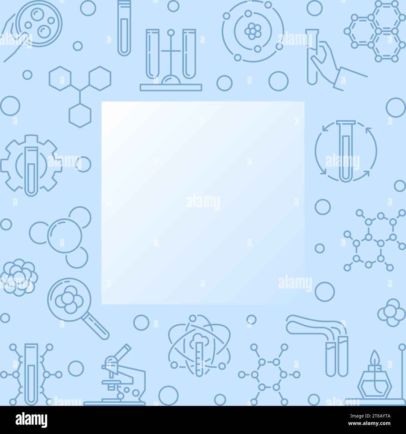 Chemistry blue vector square frame in thin line style. Chemical concept ...