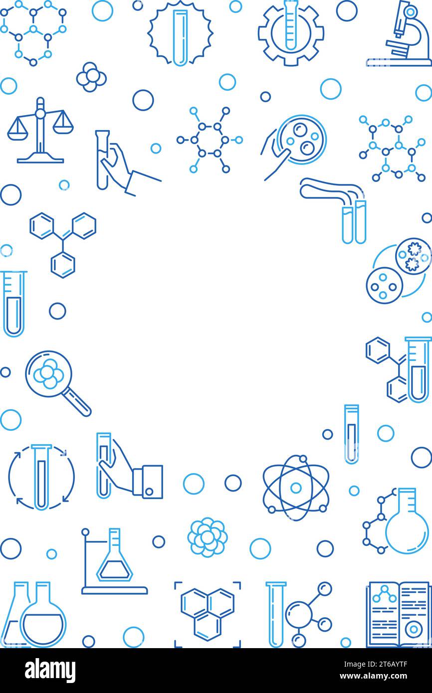 Chemistry vector creative vertical banner with round frame in thin line ...