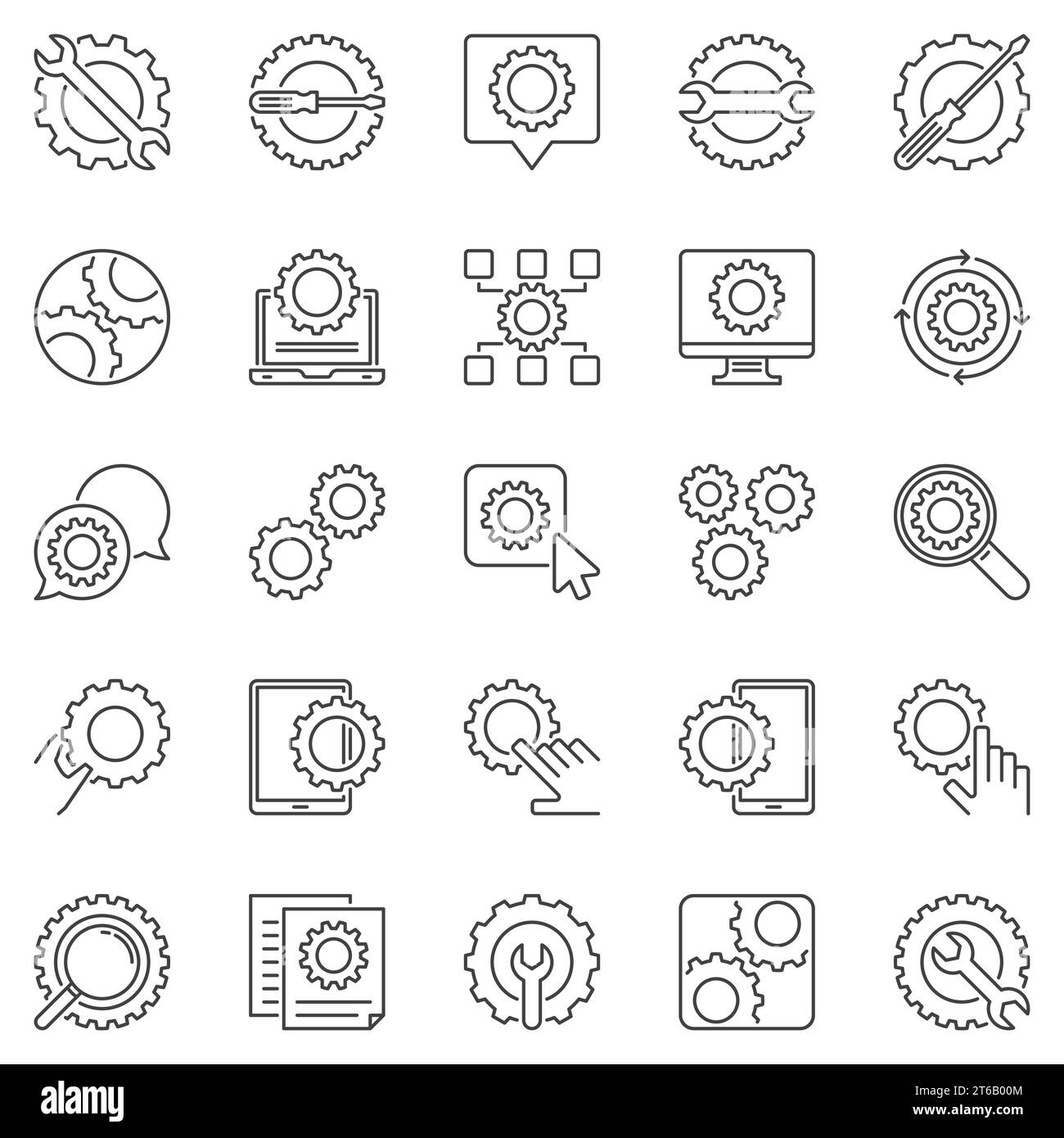 Settings Outline Icons Set Vector Cog Wheel And Gear Line Signs Maintenance Or Setup Concept