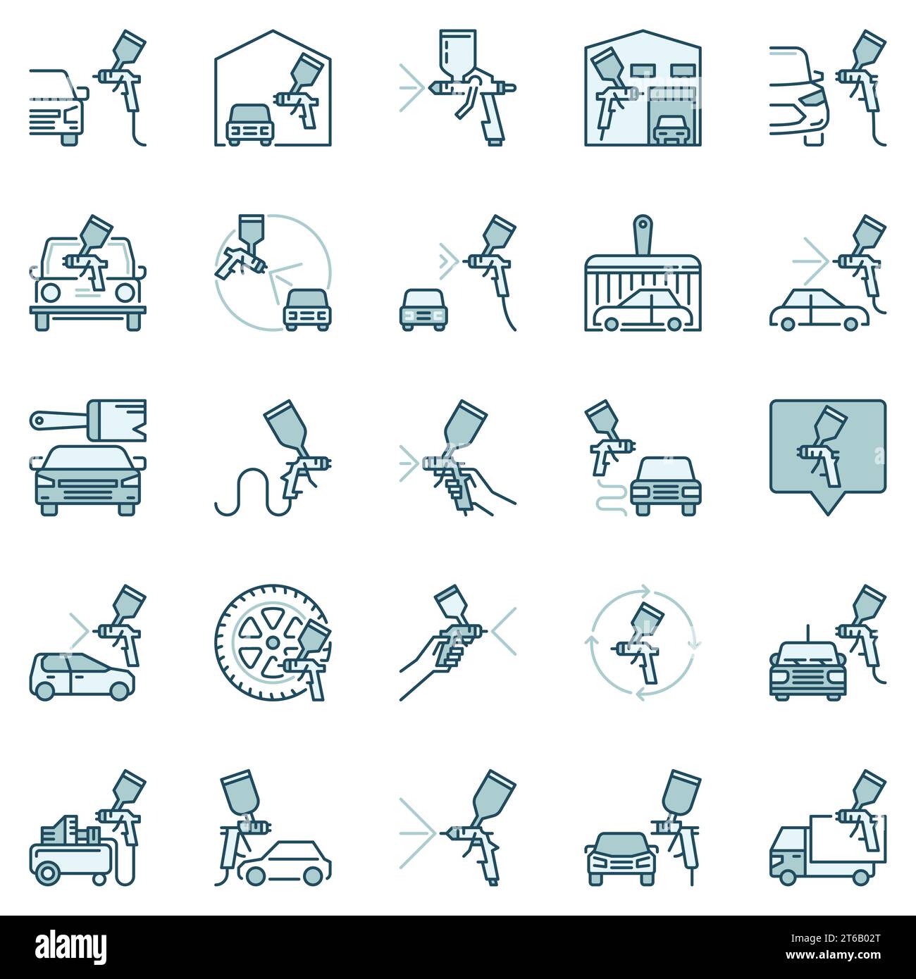 Car Paint Spray Guns and Auto Body Painting creative vector icons or ...