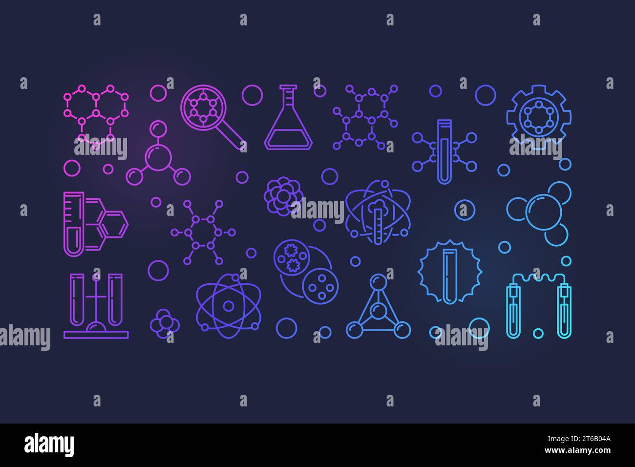 Biochemistry vector outline colored banner. Molecular Biology outline ...