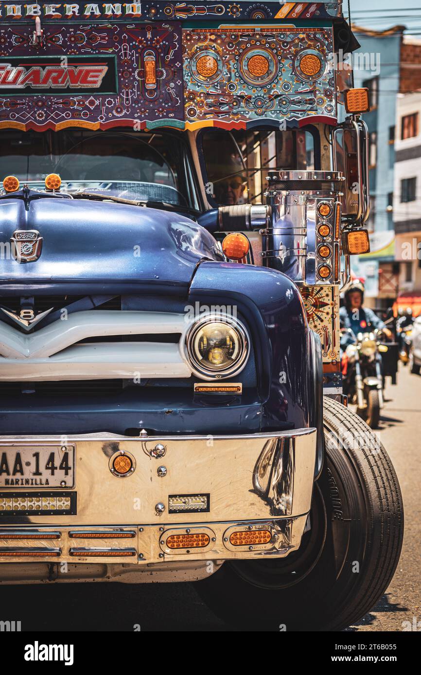 Classic truck in Colombia, Antioquia, Rionegro, truck grill, front, one ...
