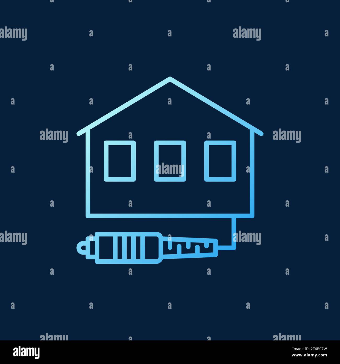 Vector House with Fiber Optic Cable blue concept outline icon on dark ...