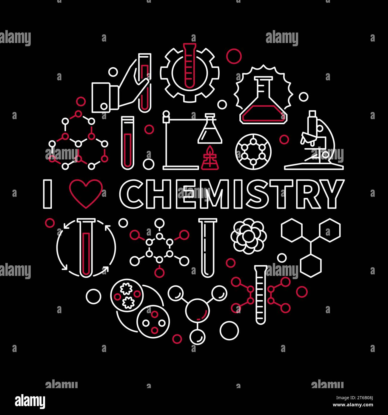 Vector I Love Chemistry modern round illustration in thin line style ...