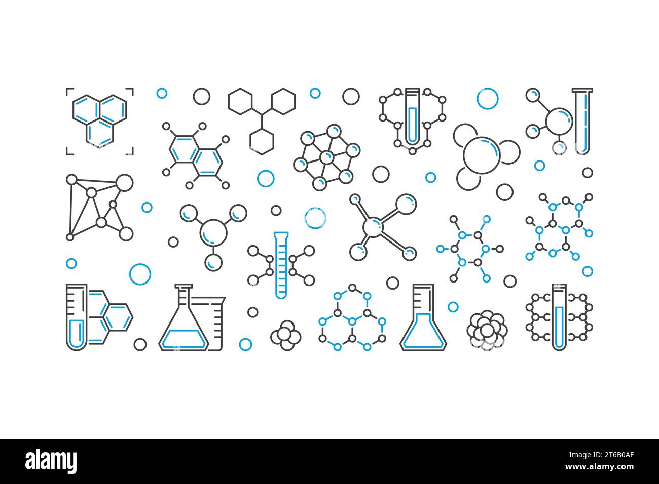 Chemical concept linear banner. Vector outline horizontal illustration ...