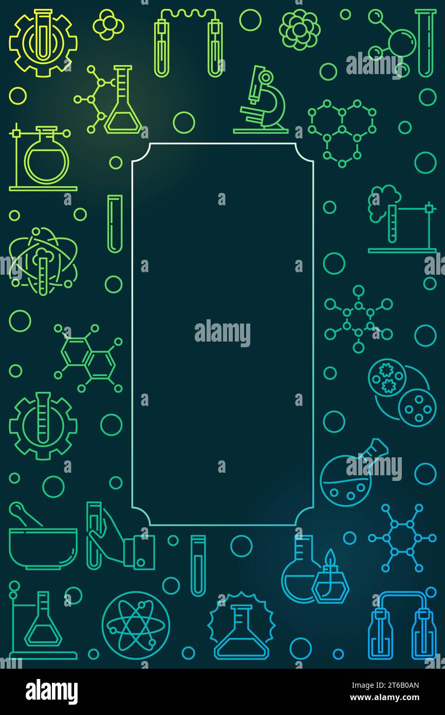 Chemistry vector vertical colored frame or background in thin line ...
