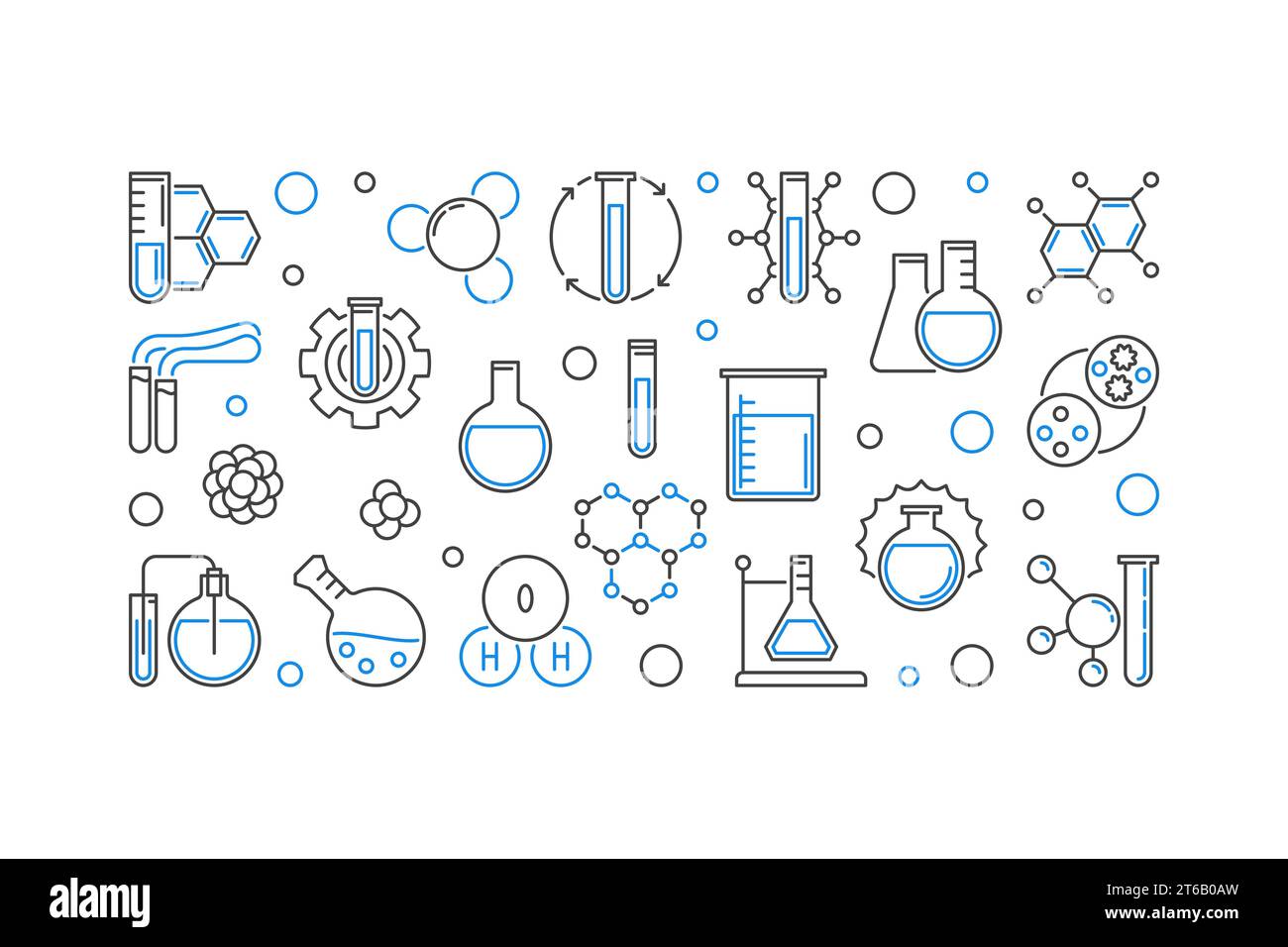 Chemistry Education simple concept horizontal outline banner. Vector ...
