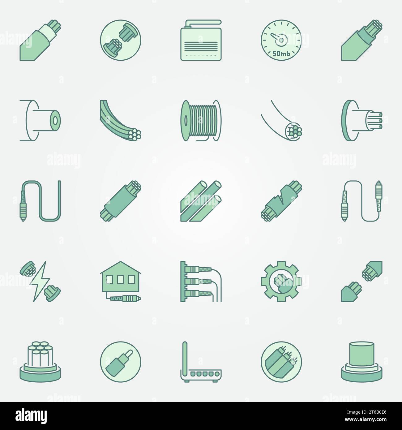 Optical fiber colored icons set - vector Fiber-optic communication ...