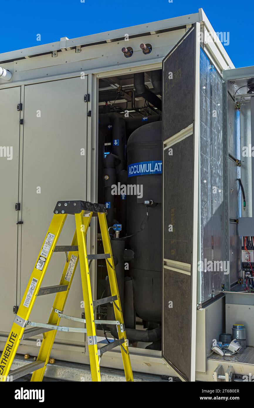 Open door in compressor panel for a cold-storage (industrial ...