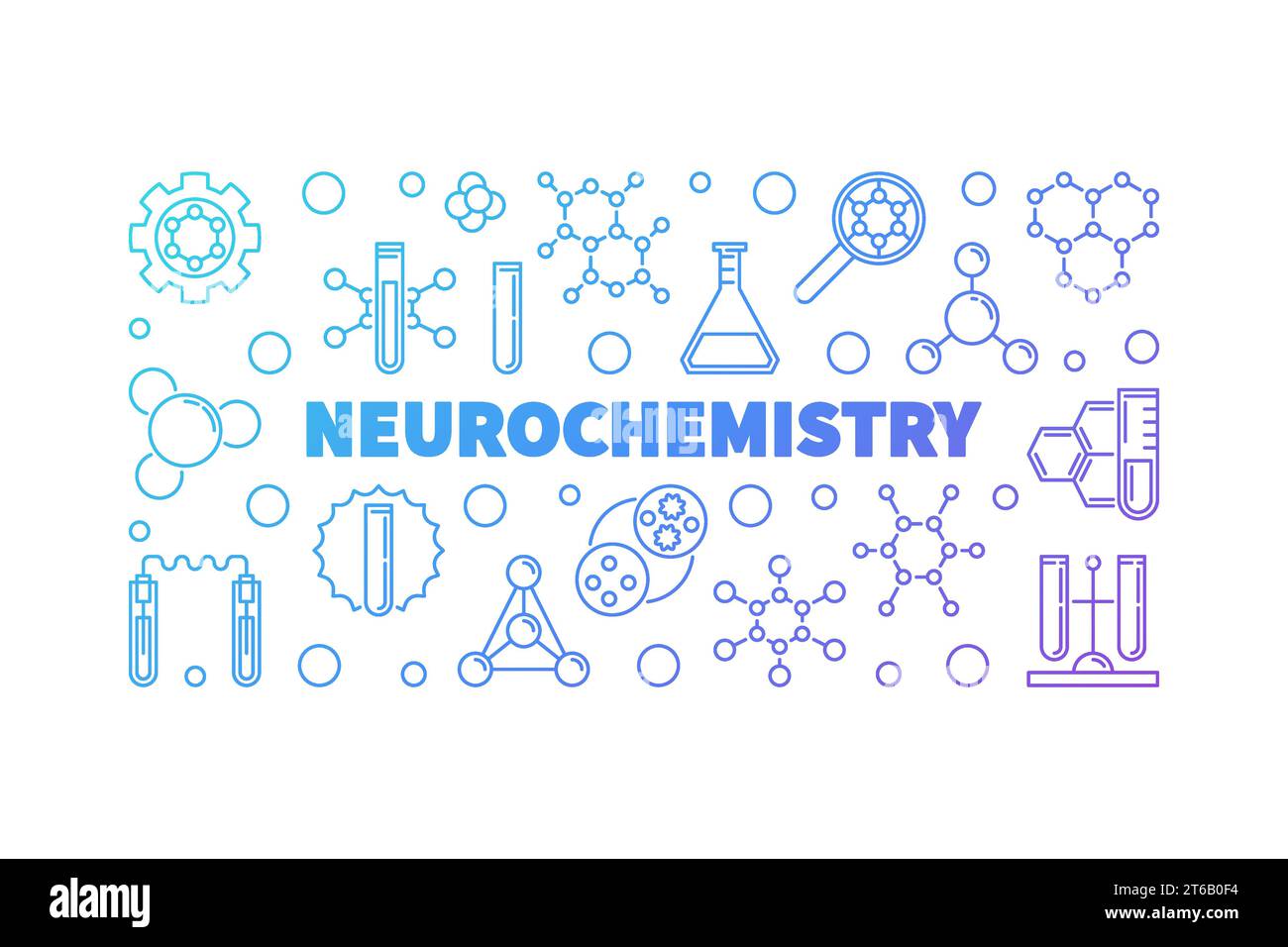 Neurochemistry vector colorful concept illustration in thin line style ...