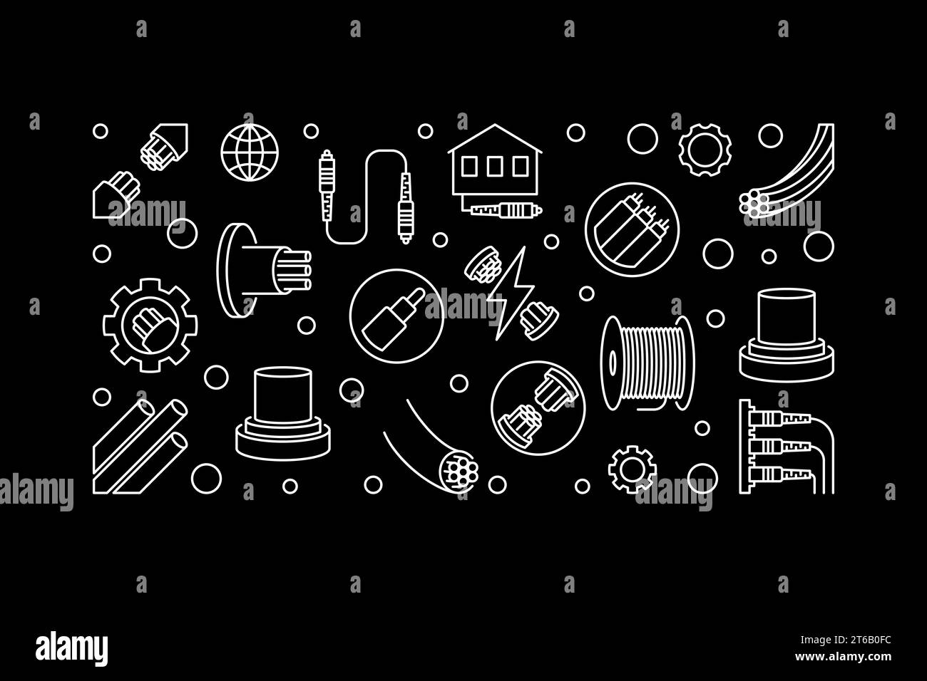 Fiber-optic Communication linear concept horizontal banner. Vector ...